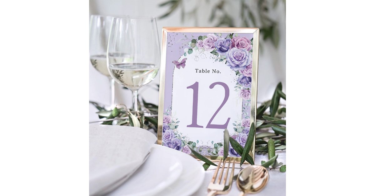 Purple Lilac Lavender Floral Birthday Quinceañera Table Number | Zazzle