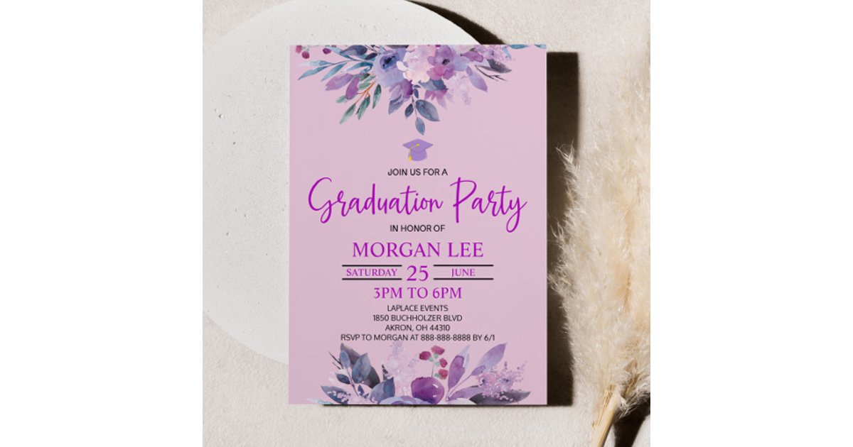 Purple Lilac Lavender Violet Plum Graduation Party Invitation | Zazzle