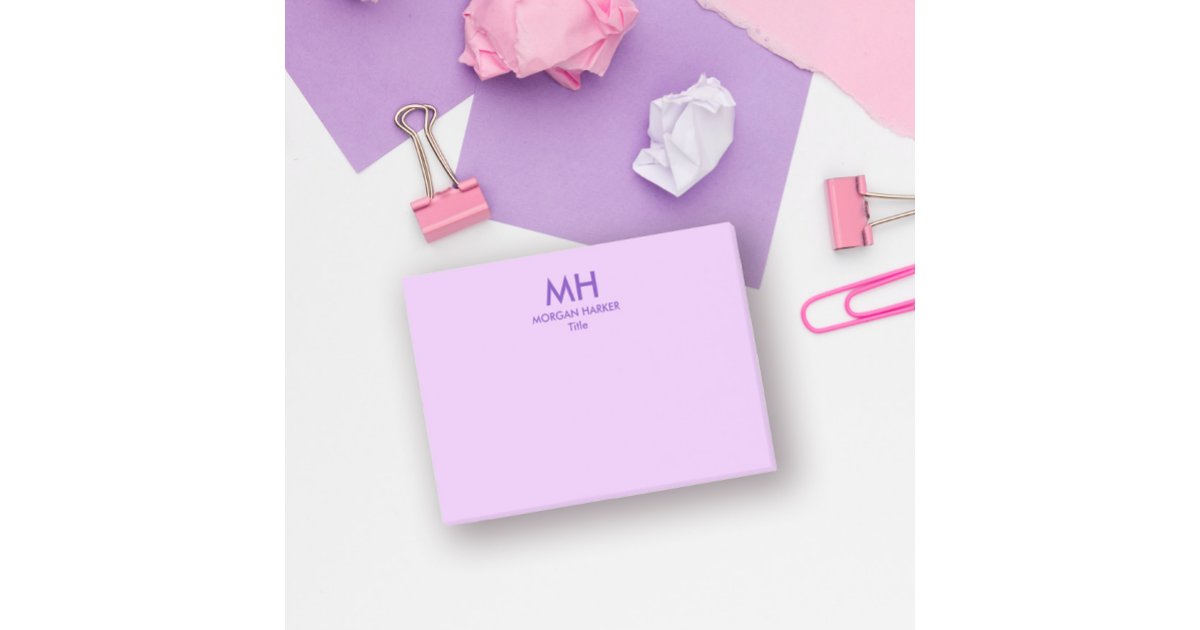 Purple Lilac Minimal Clean Initials Post-it Notes | Zazzle