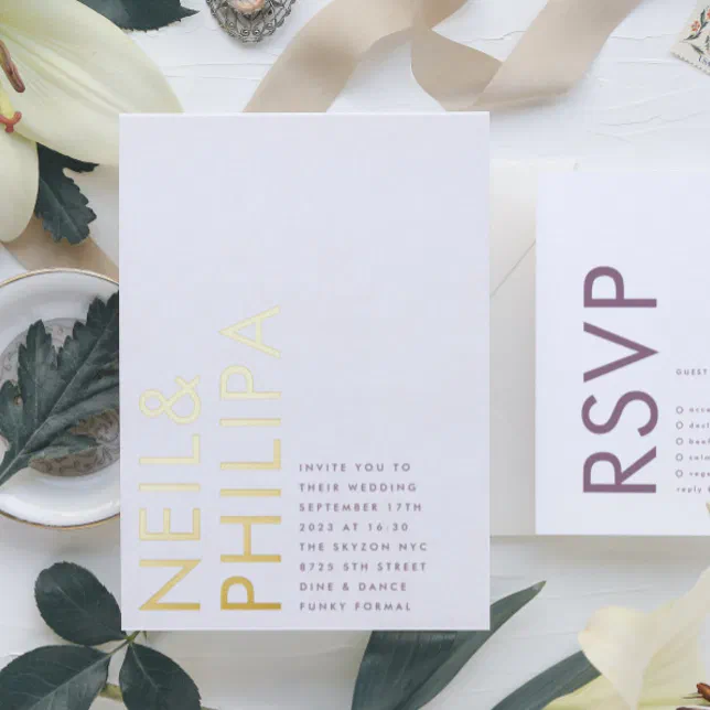 Purple Lilac Modern NAMES Simple Foil Invitation | Zazzle