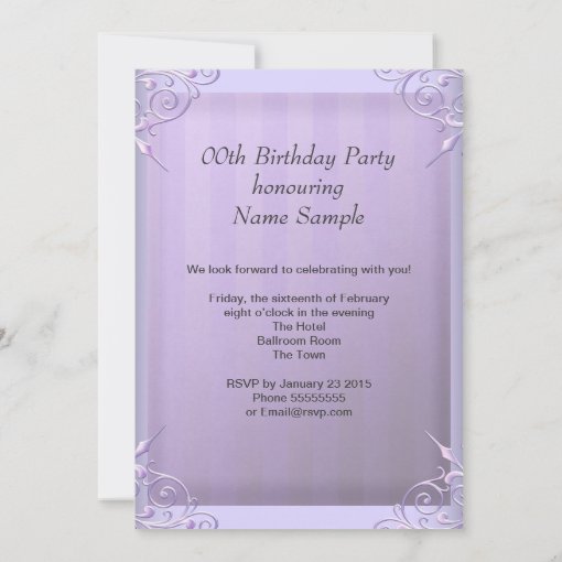 Purple Lilac Rose Stripe Birthday Party Invitation | Zazzle