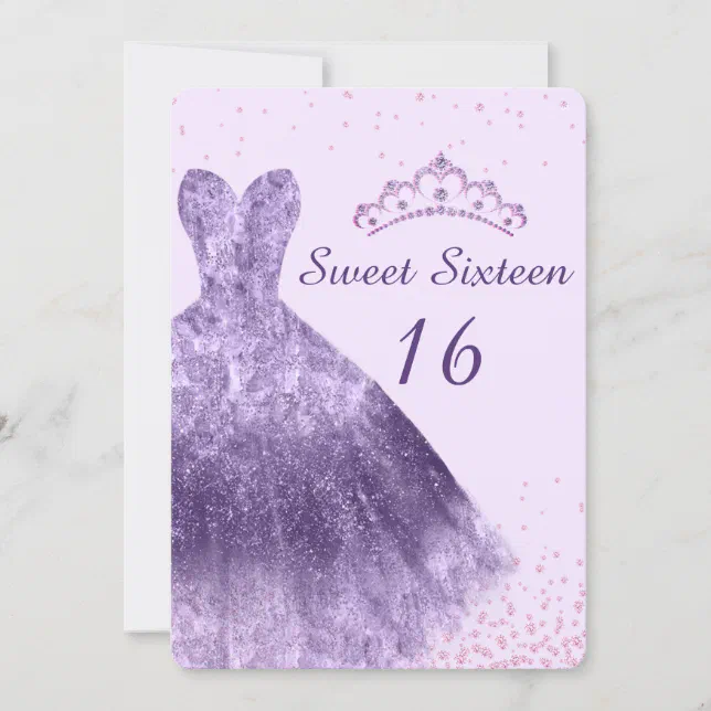 Purple Lilac Sweet 16 Party Dress Gown 16th Invitation | Zazzle