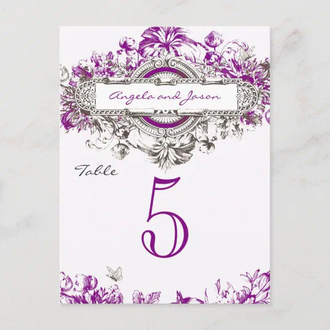 Purple Lilac Vintage Floral Wedding Table Number | Zazzle