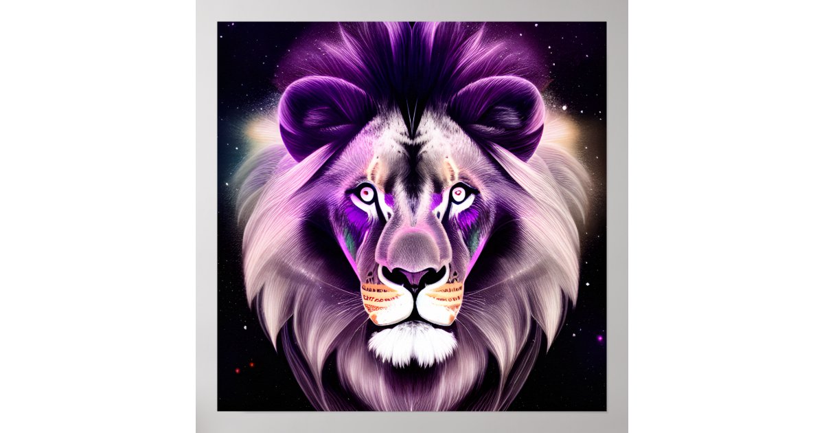 Purple Lion & Starry Background Poster | Zazzle