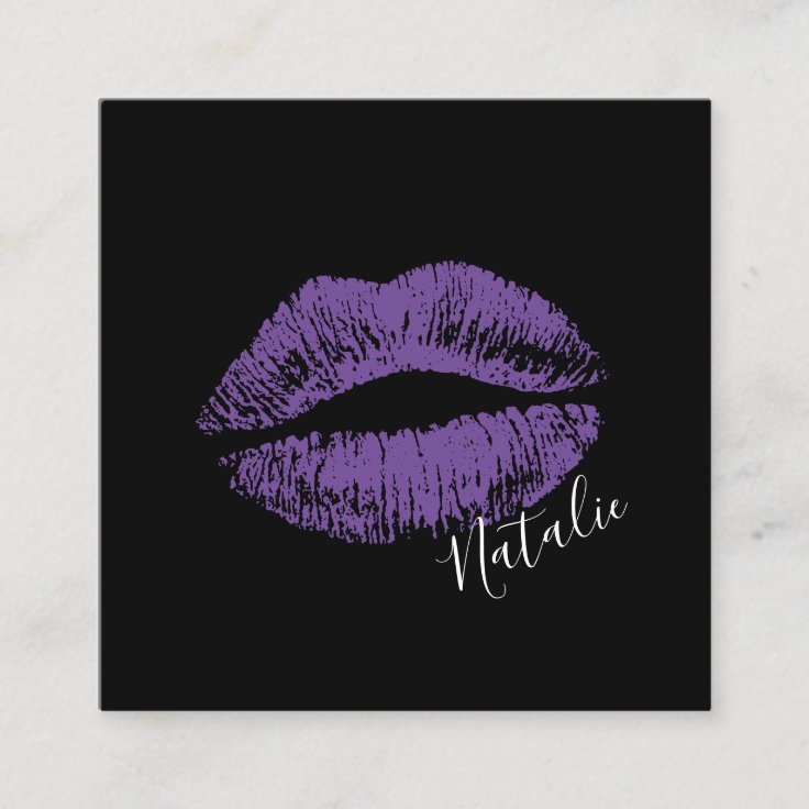 Purple Lips Kiss Signature Makeup Artist Beauty Square Business Card ...