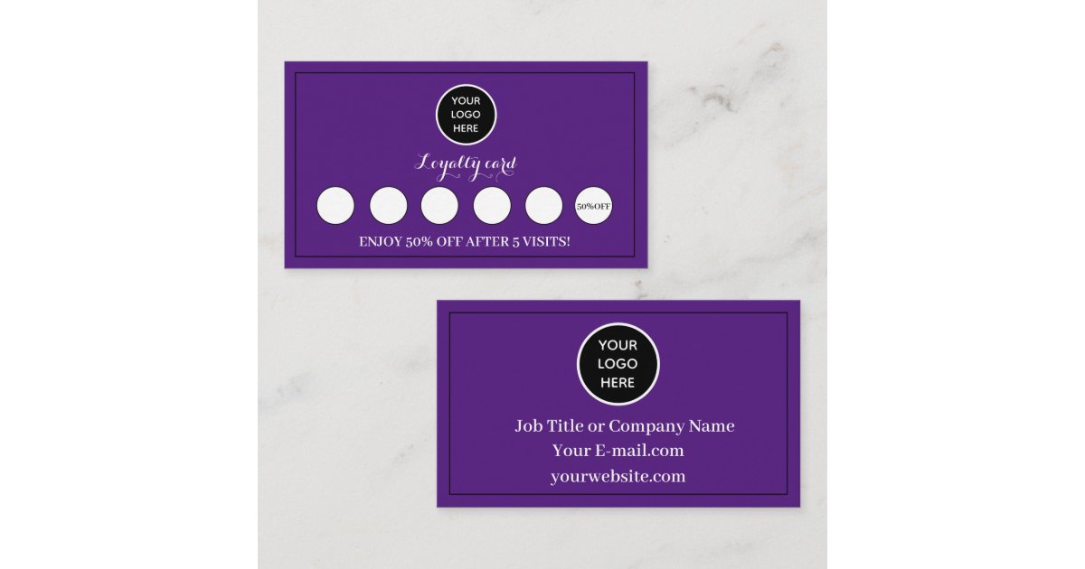 Purple Logo Modern Business Reward Punch Loyalty Card | Zazzle