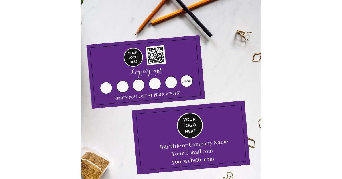 Purple Logo Modern Business Reward Punch Loyalty Card | Zazzle