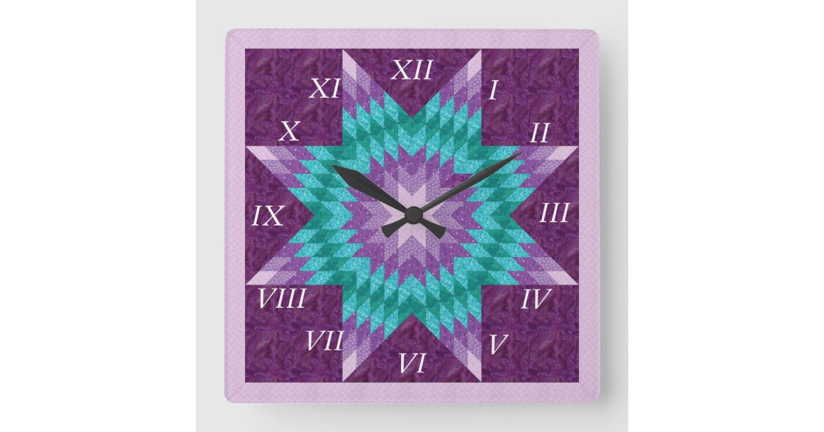 Purple Lone Star Quilt Design Square Wall Clock | Zazzle