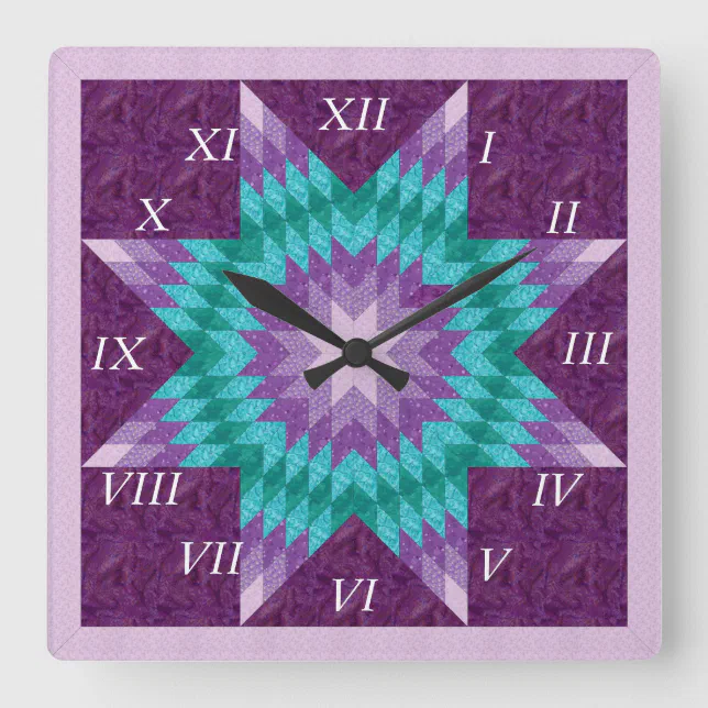 Purple Lone Star Quilt Design Square Wall Clock | Zazzle