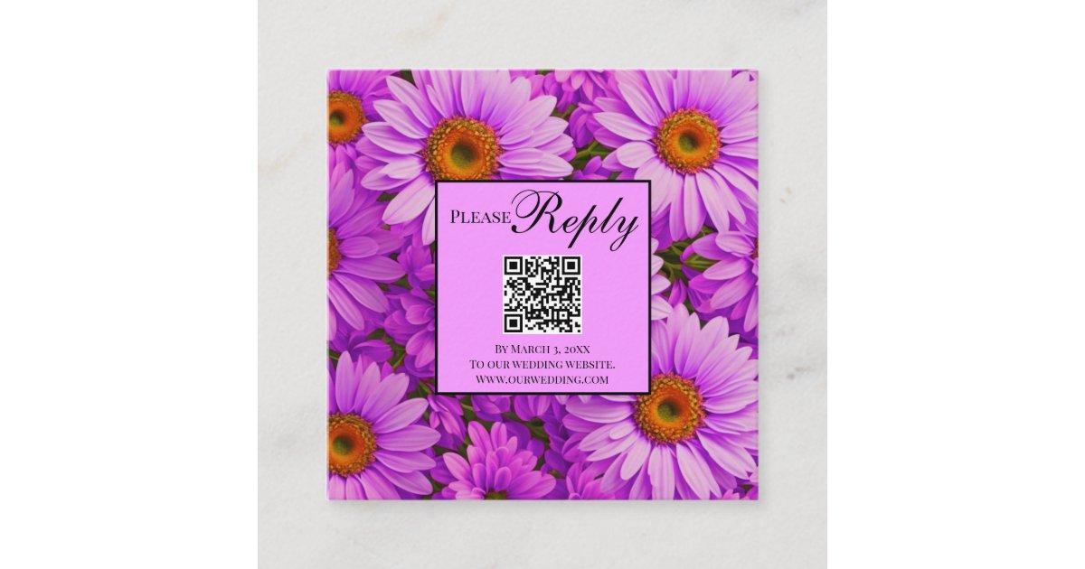 Purple magenta floral pink daisies QR code Enclosure Card | Zazzle