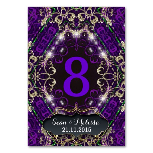 Purple Magic Gold Sparkle Table Number Card | Zazzle