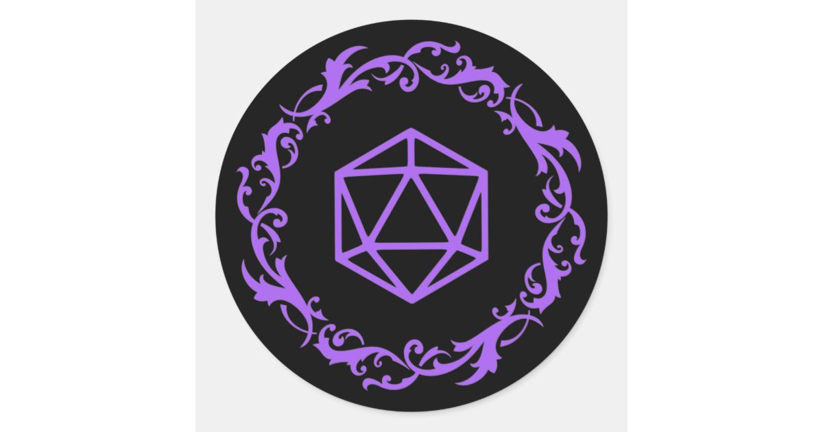 Purple Magical D20 Dice of Wizard Tabletop RPG Classic Round Sticker ...