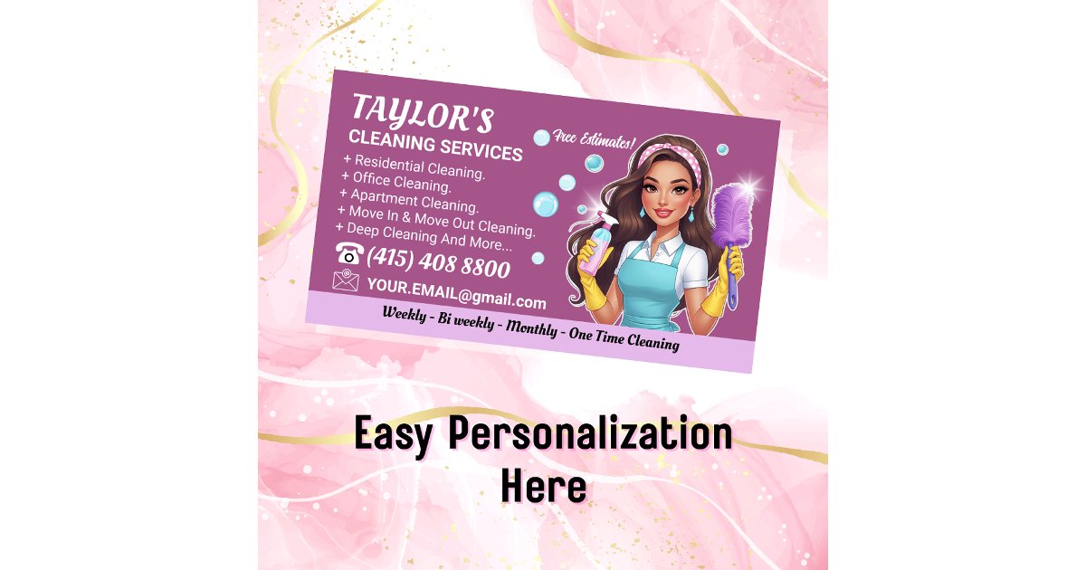 Purple Maid Janitorial Lady House Cleaning Service Business Card | Zazzle