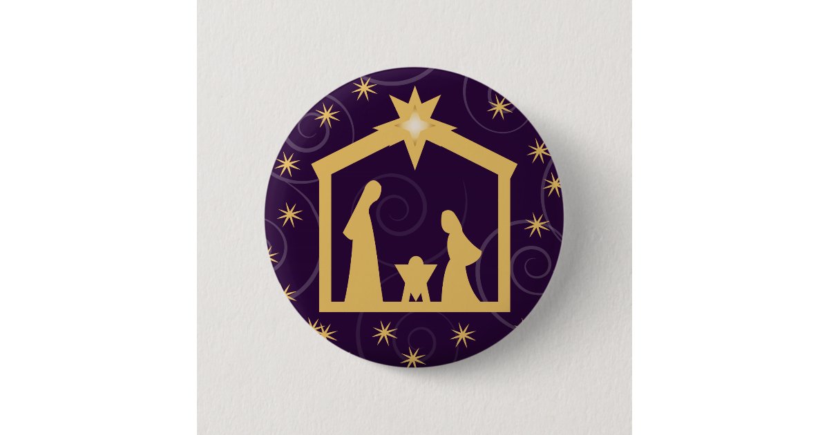 Purple Majesty Christmas Nativity Scene Pinback Button | Zazzle