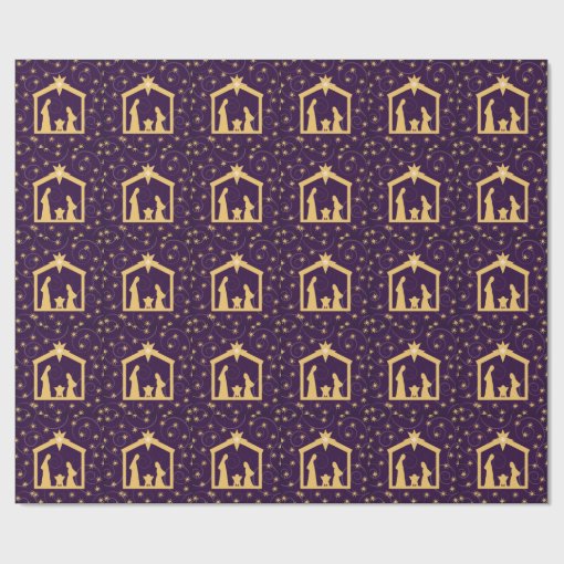 Purple Majesty Christmas Nativity Scene Wrapping Paper | Zazzle