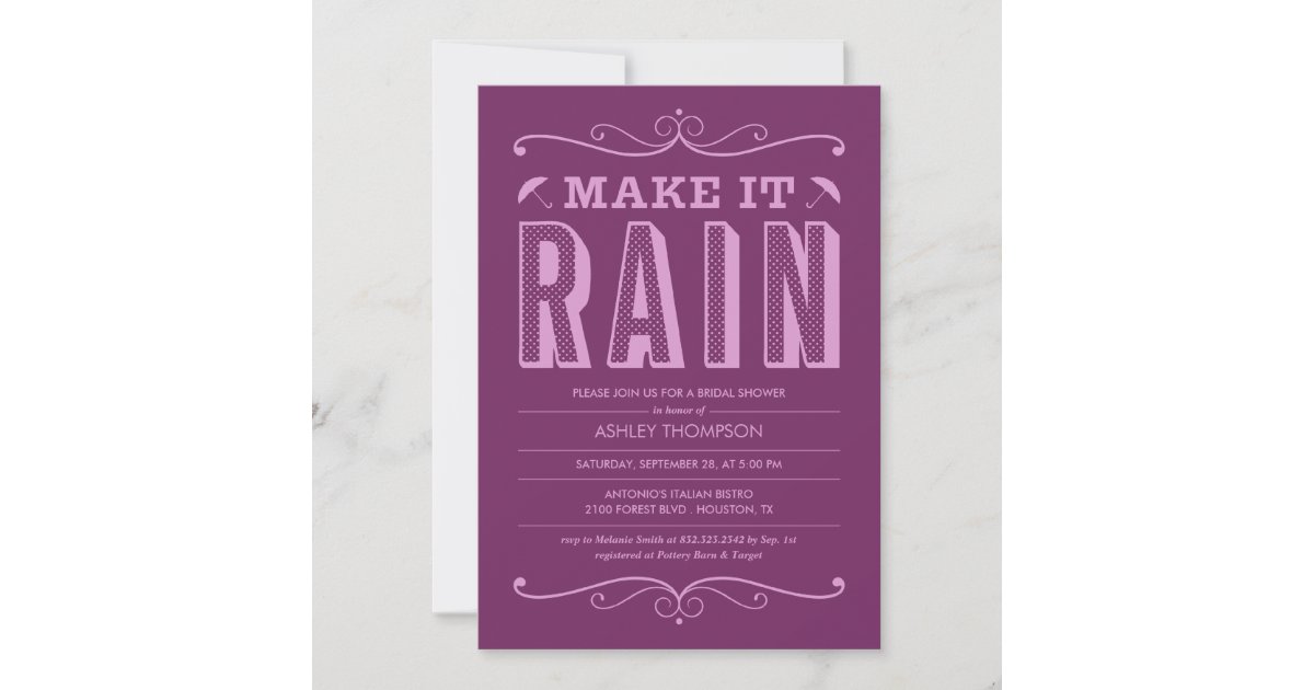 Purple Make it Rain Bridal Shower Invitations | Zazzle