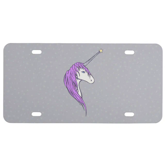 Purple Mane White Unicorn With Star Horn License Plate | Zazzle