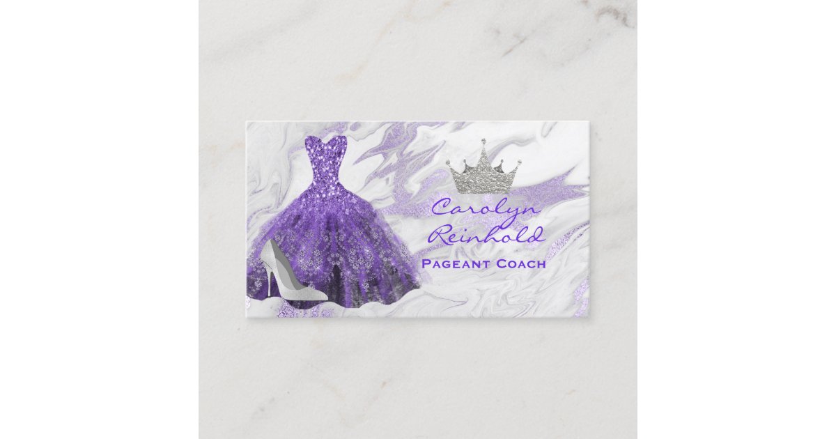 Purple Marble Glitter Dress Pageant Coach Business Card | Zazzle