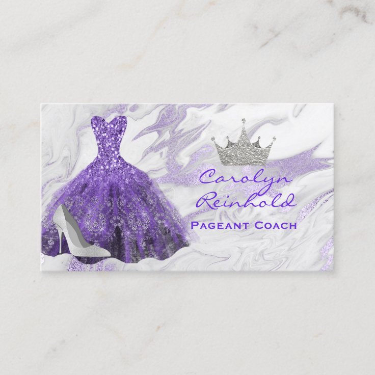 Purple Marble Glitter Dress Pageant Coach Business Card | Zazzle
