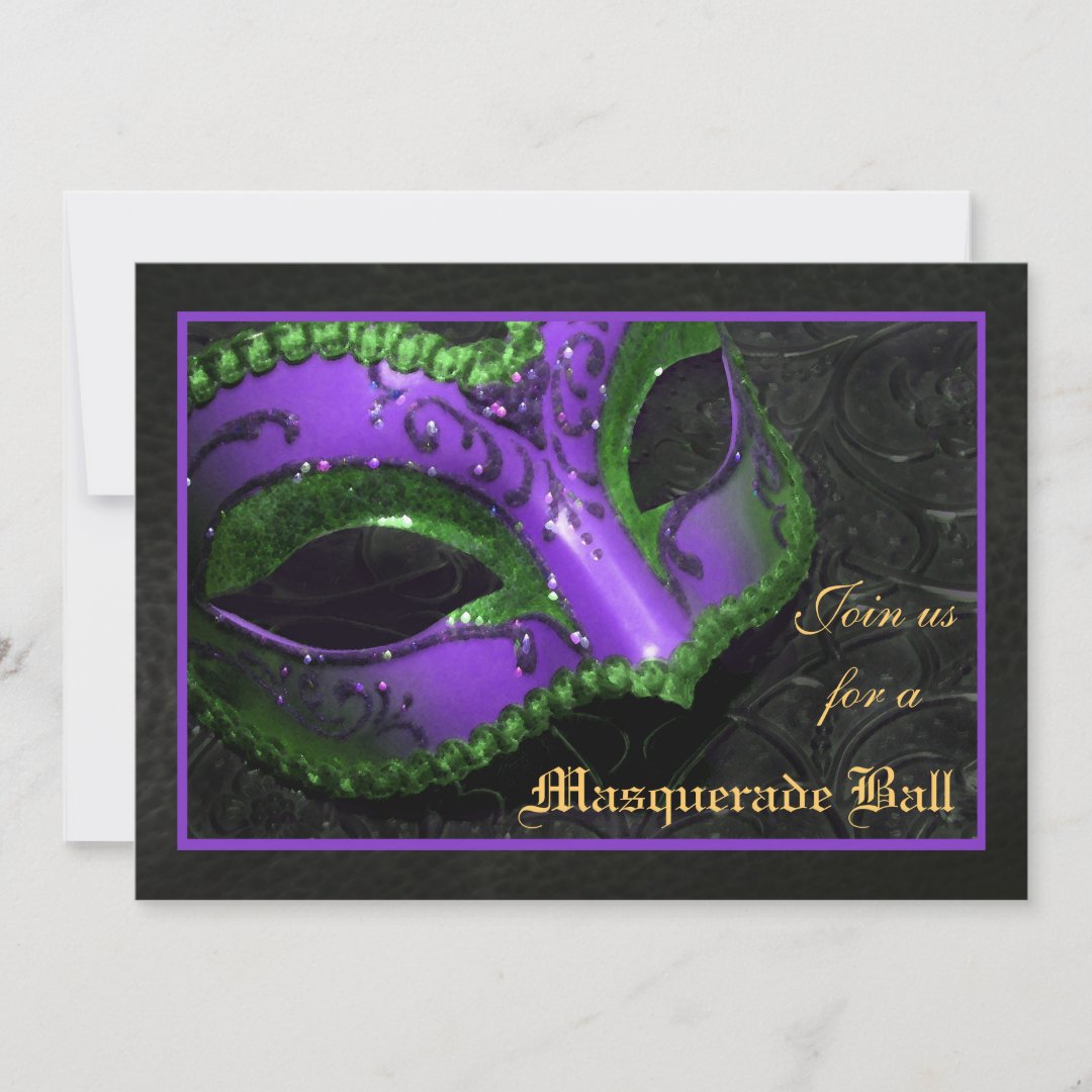 Purple Mask Masquerade Ball Halloween Invitation | Zazzle
