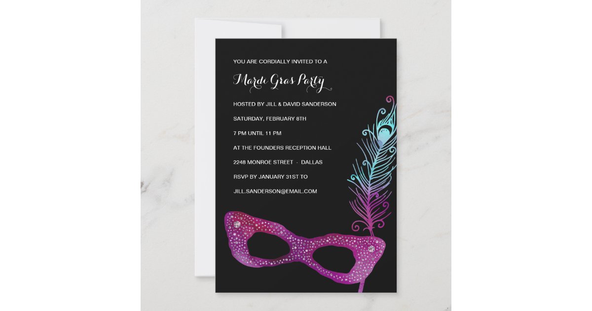 Purple Mask | Masquerade Mardi Gras Party Invitation | Zazzle