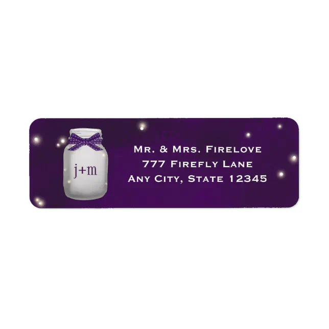 Purple Mason Jar with Fireflies Return Address Label | Zazzle
