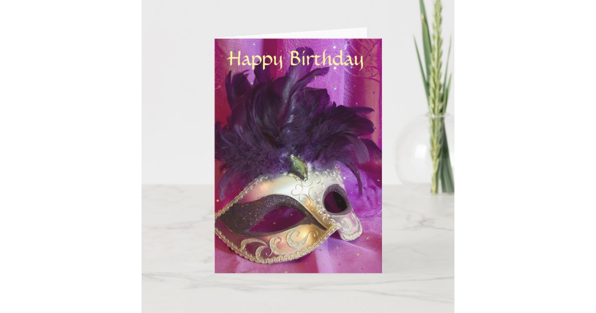 Purple Masquerade Mask Birthday Card | Zazzle