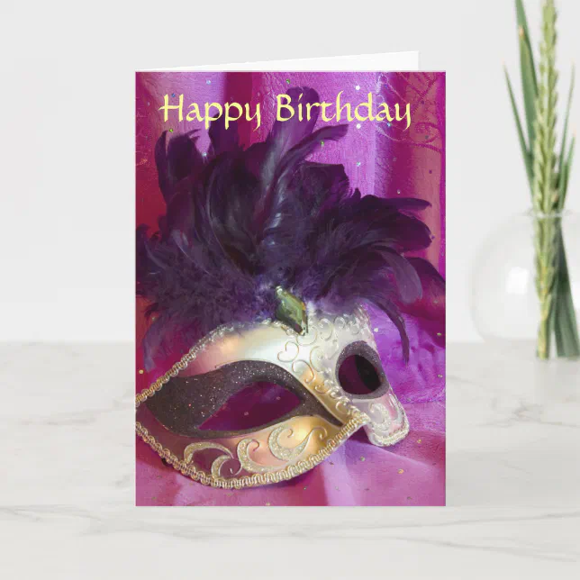 Purple Masquerade Mask Birthday Card | Zazzle