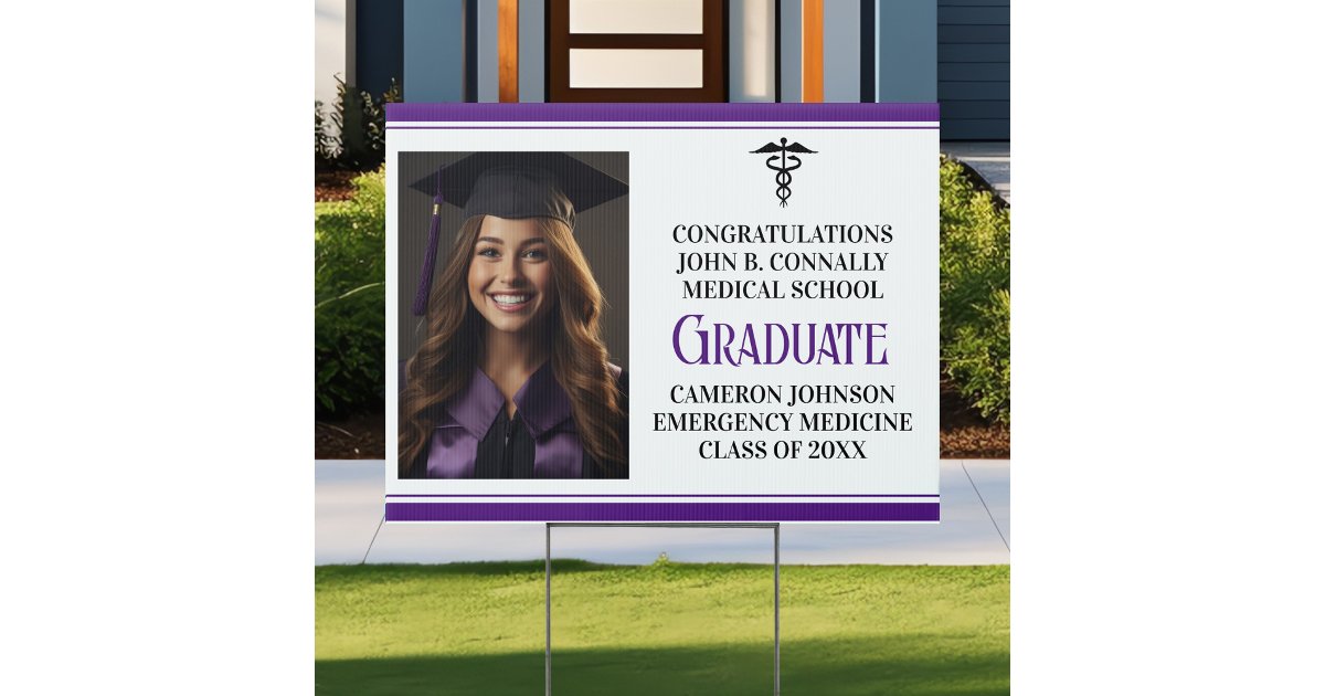 Purple Medical School Graduation Photo Yard Sign | Zazzle
