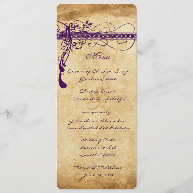 Purple Medieval Renaissance Elegant Menu | Zazzle