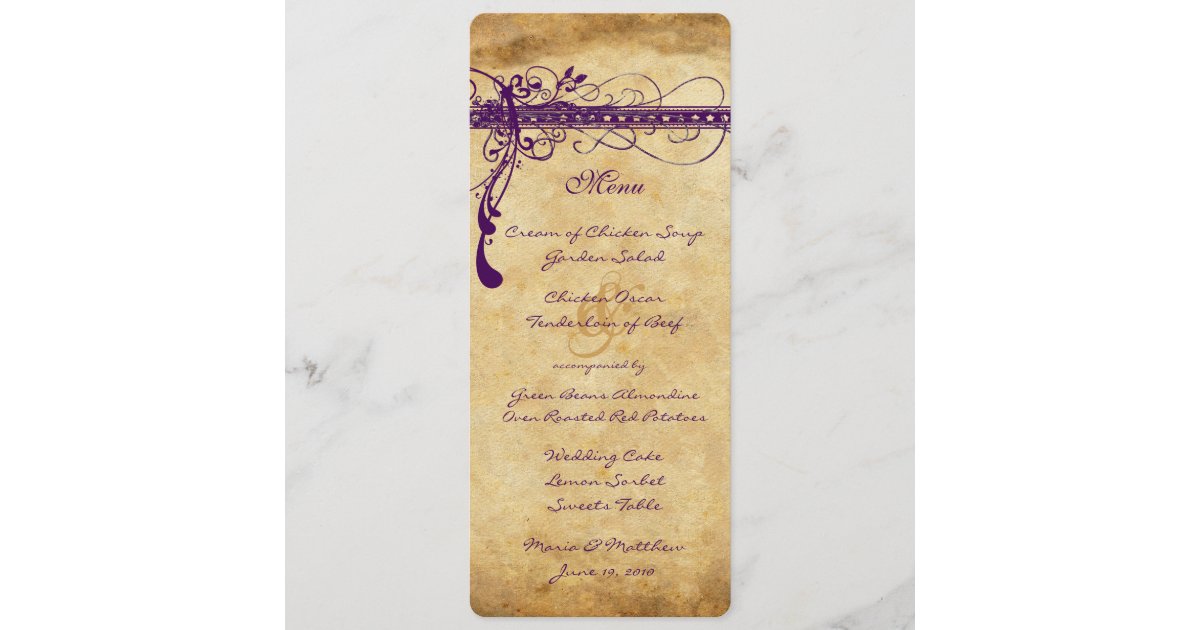 Purple Medieval Renaissance Elegant Menu | Zazzle