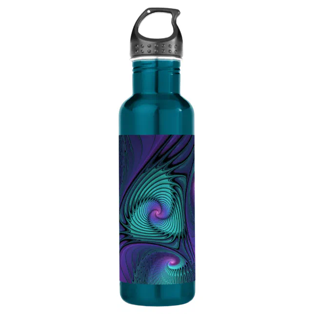 Purple meets Turquoise modern abstract Fractal Art Water Bottle | Zazzle