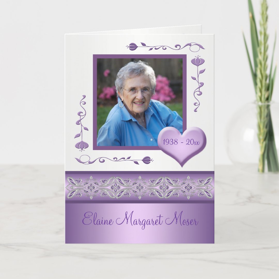 Purple Memorial Card with Photo | Zazzle