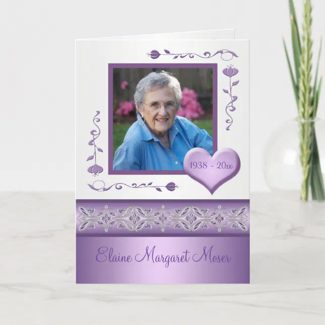 Purple Memorial Card with Photo | Zazzle