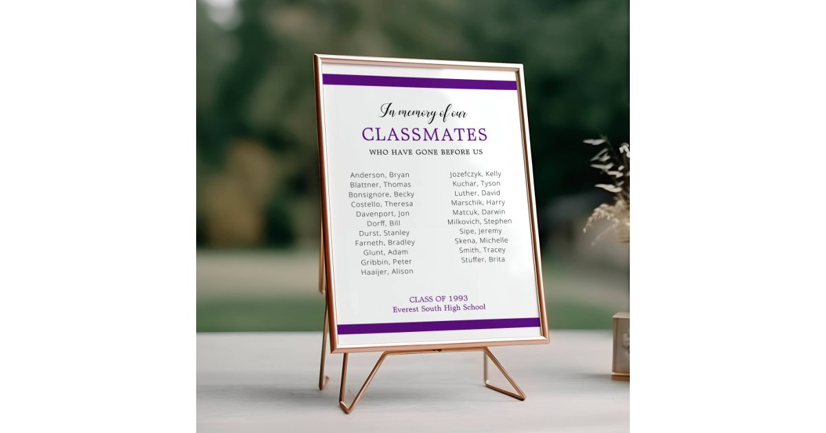 Purple Memory Of Our Classmates Reunion Memorial Poster | Zazzle