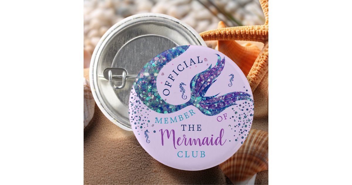 Purple Mermaid Birthday Party Favor Button | Zazzle