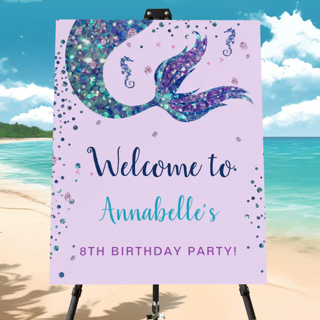Purple Mermaid Birthday Welcome Foam Boards | Zazzle