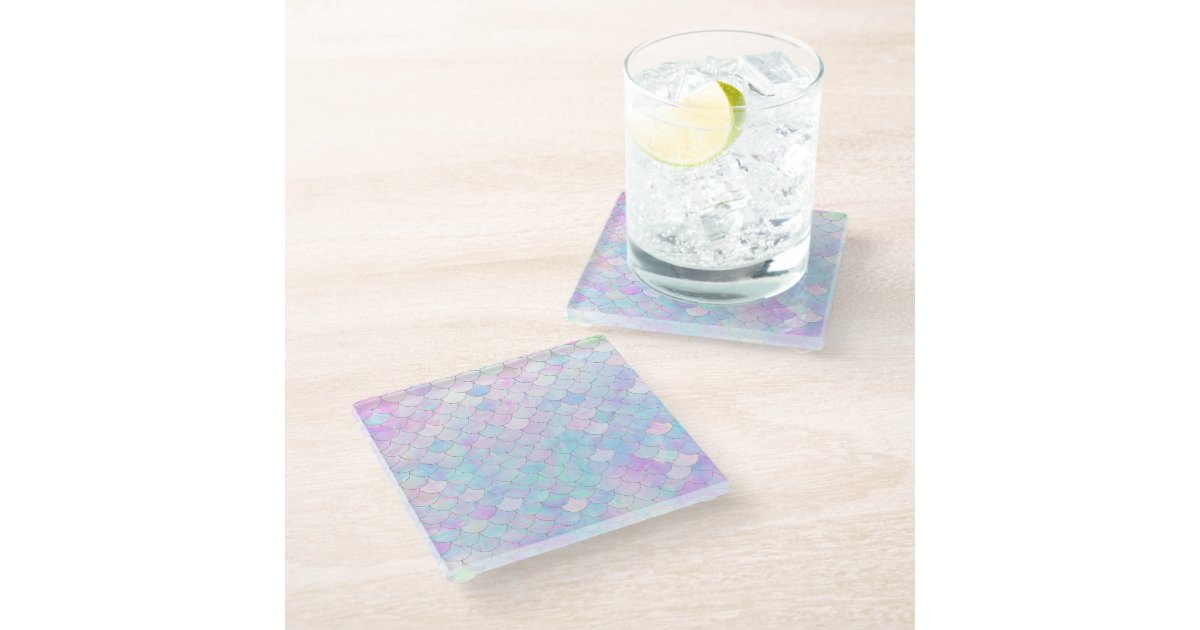 Purple Mermaid Fin Pattern Trendy Glass Coaster | Zazzle