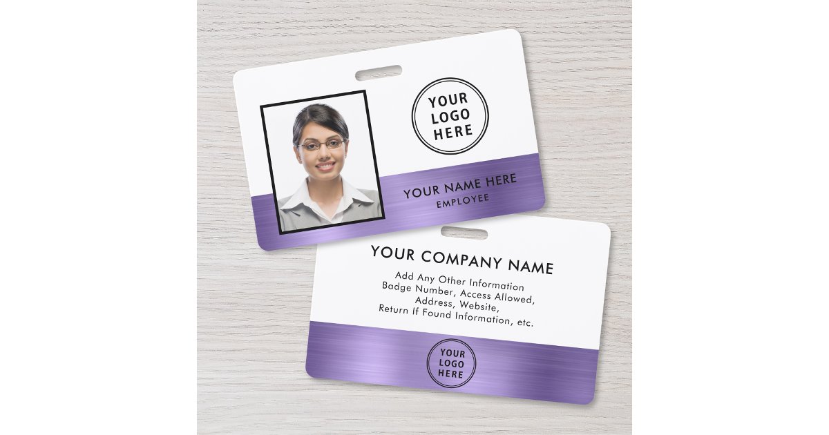 Purple Metallic Logo Employee Photo ID Badge | Zazzle