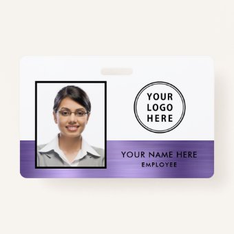 Purple Metallic Logo Employee Photo ID Badge | Zazzle