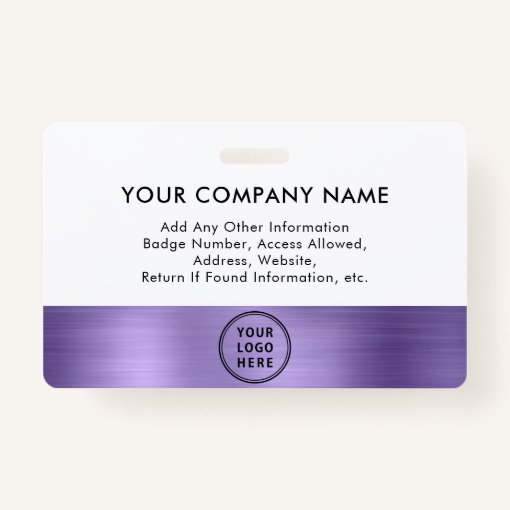Purple Metallic Logo Employee Photo ID Badge | Zazzle