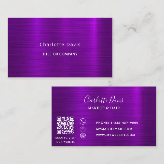 Purple metallic minimalist elegant QR code Business Card | Zazzle