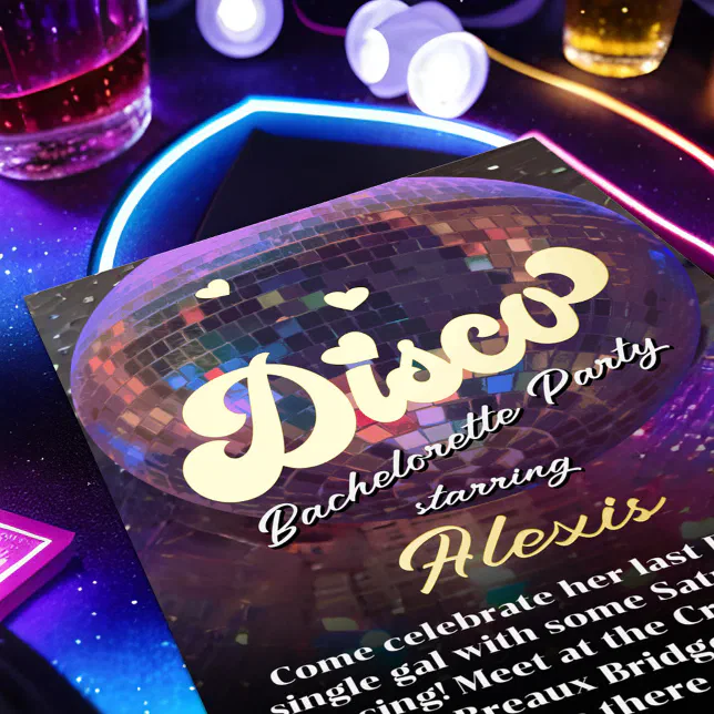 Purple Mirror Disco Ball Bachelorette Dance Party Foil Invitation | Zazzle