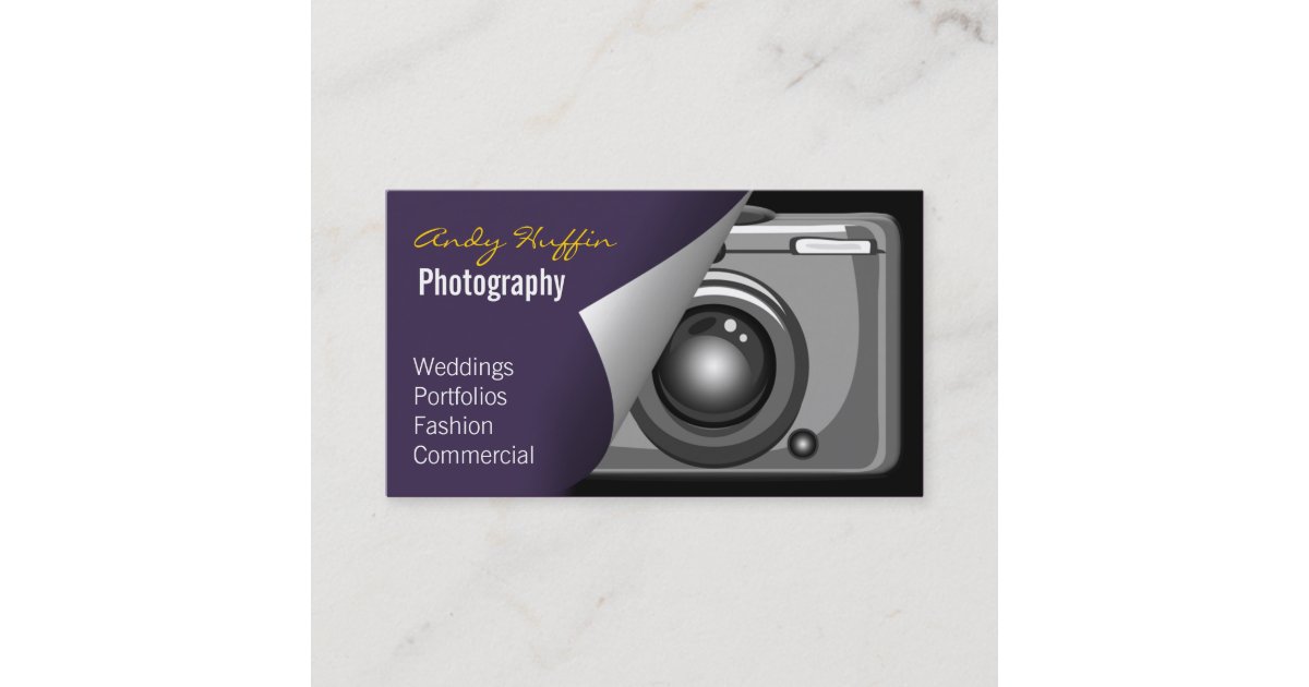 purple Mod Photoraphy, camera Business Card | Zazzle