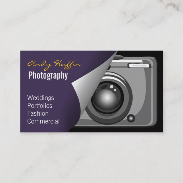 purple Mod Photoraphy, camera Business Card | Zazzle