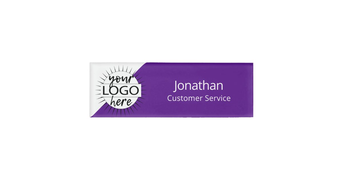 Purple Modern Custom Logo Magnet Employee Staff Name Tag | Zazzle
