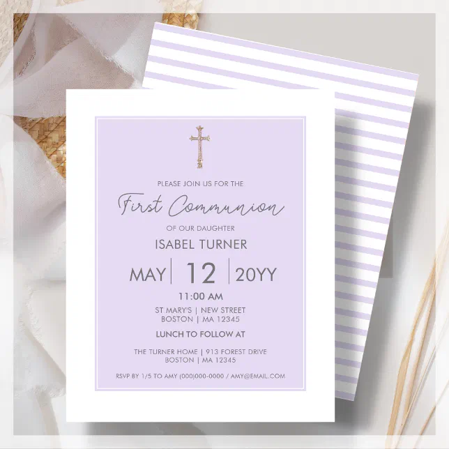 Purple | Modern First Communion Budget Invitation | Zazzle