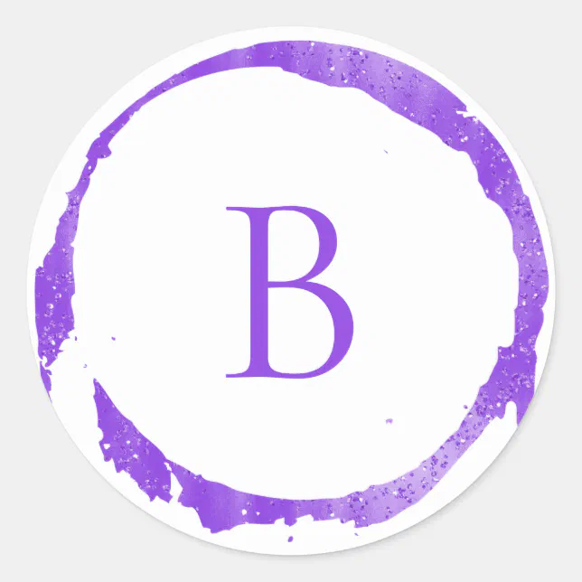 Purple Modern Foil Glitter Sparkle Monogram Classic Round Sticker | Zazzle