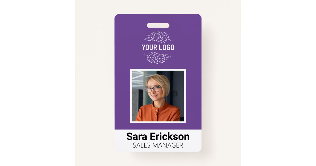 Purple Modern ID Card Business Employee QR Badge | Zazzle