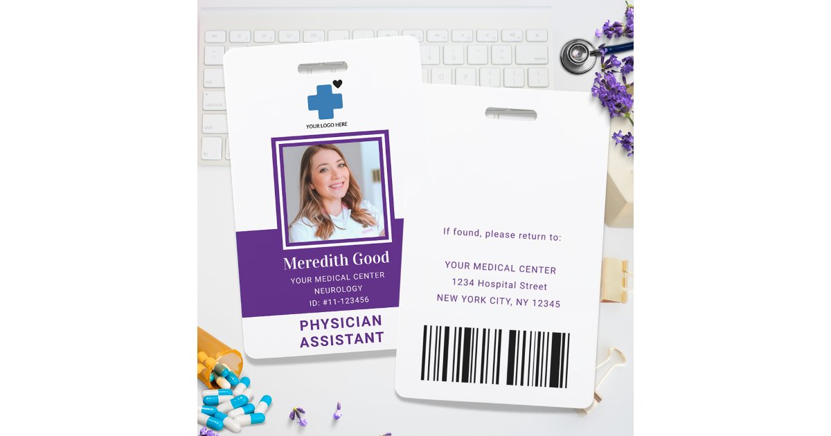 Purple Modern Security ID Physician Assistant Badge | Zazzle